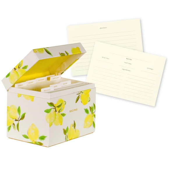 kate spade | Kitchen | Kate Spade Lemon Print Recipe Box With Cards One ...
